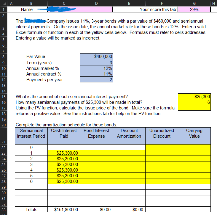 Solved Hello! I need help completing this excel sheet. Your | Chegg.com