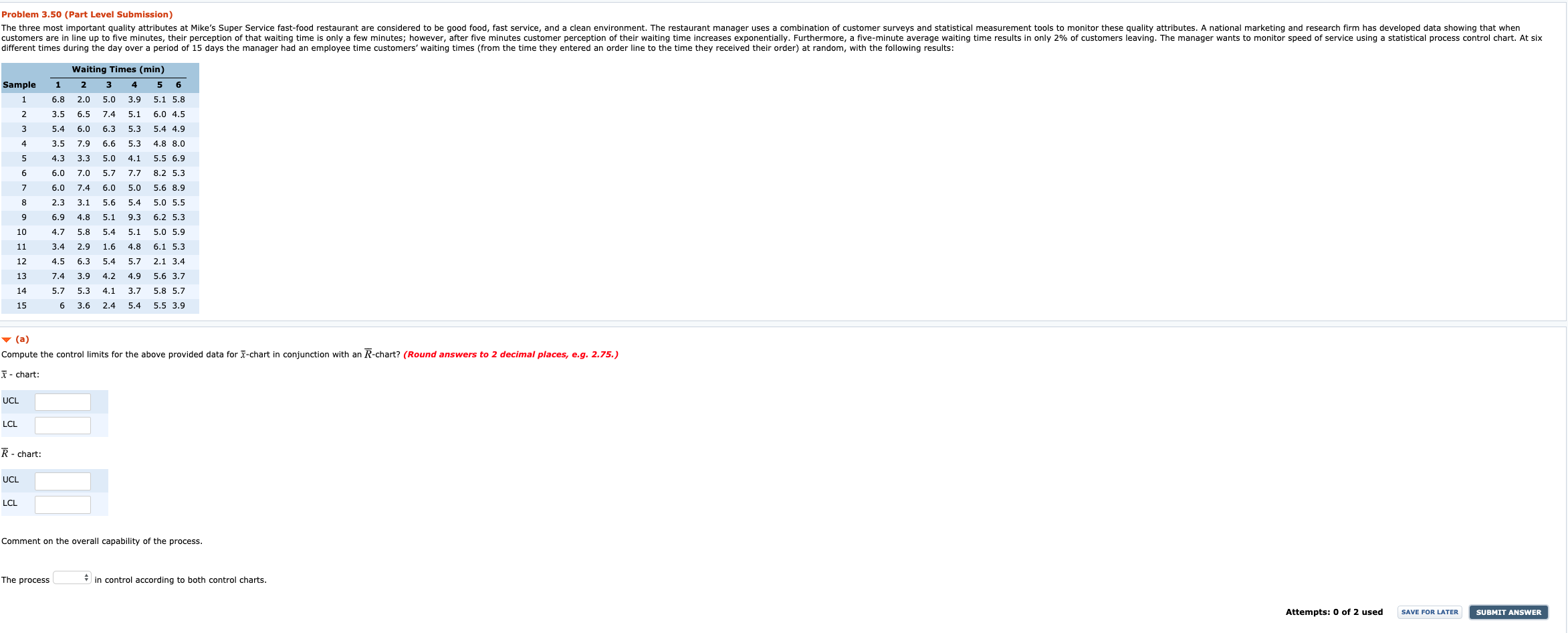 Solved Problem 3.50 (Part Level Submission) The three most | Chegg.com