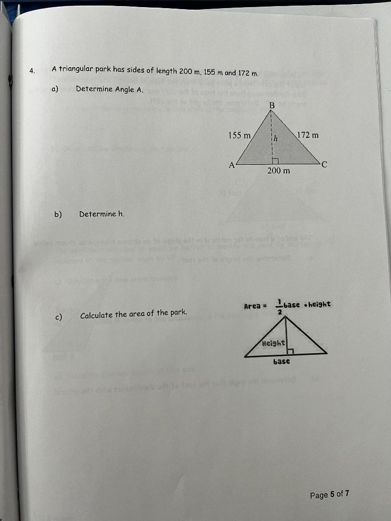 Solved 4. A triangular park has sides of length 200 m,155 m | Chegg.com