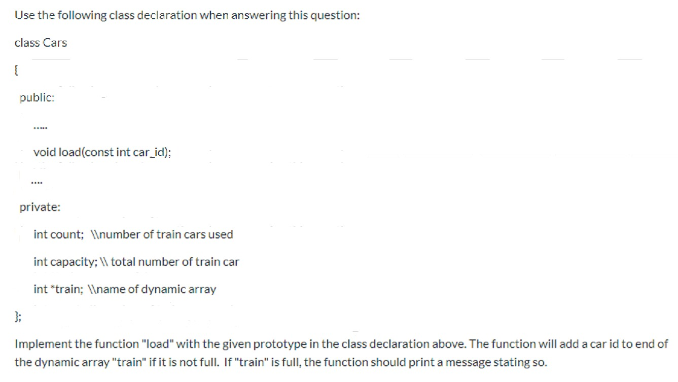 Solved Use the following class declaration when answering | Chegg.com