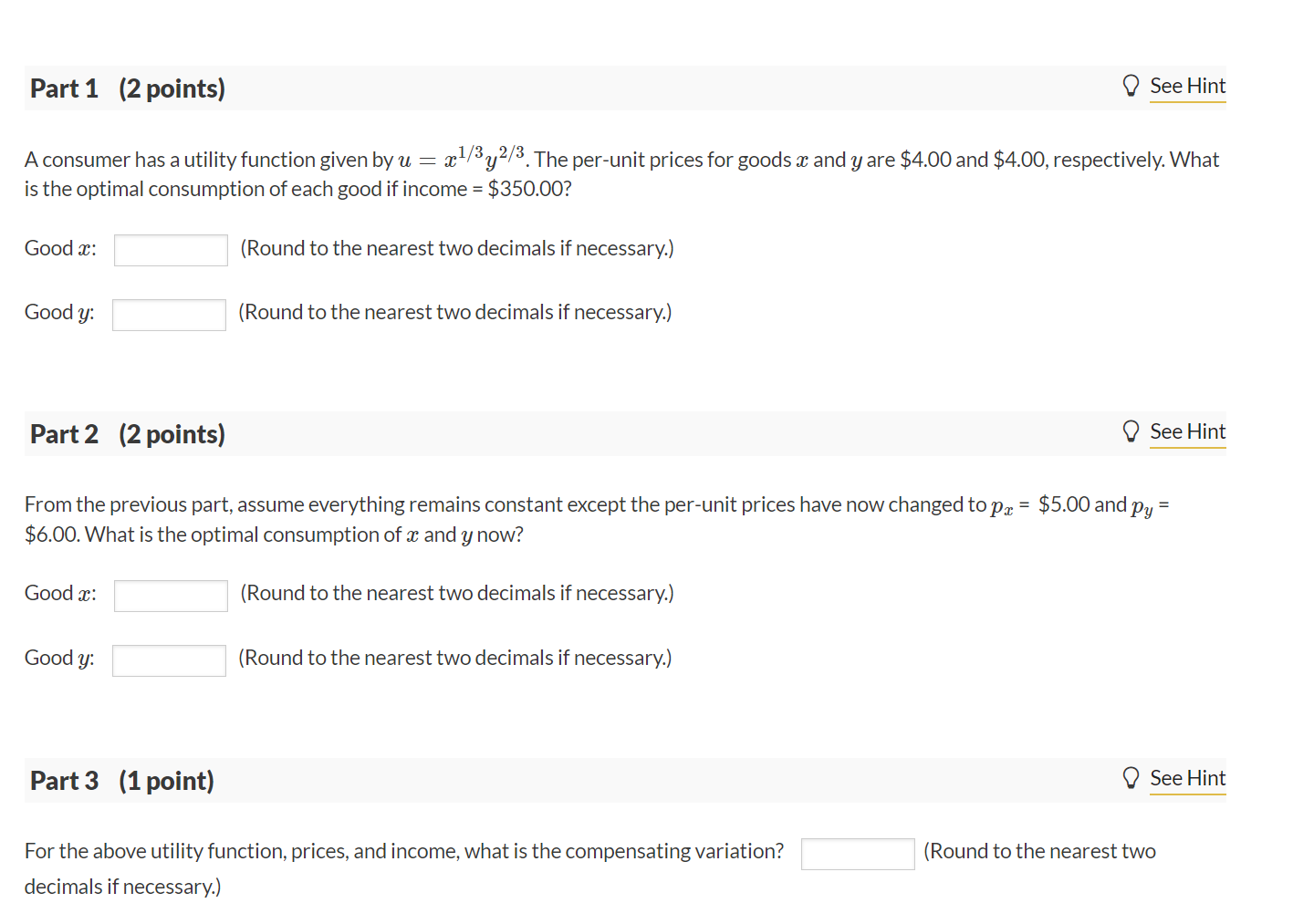 Solved A Consumer Has A Utility Function Given By 1975