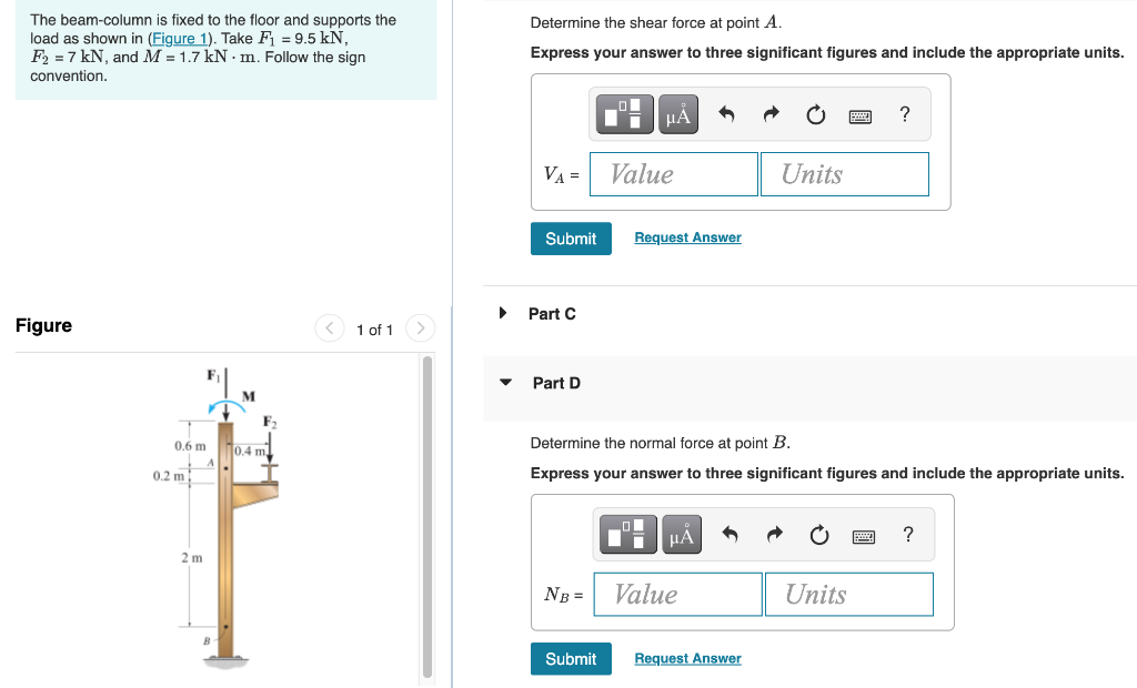 Solved The beam-column is fixed to the floor and supports | Chegg.com