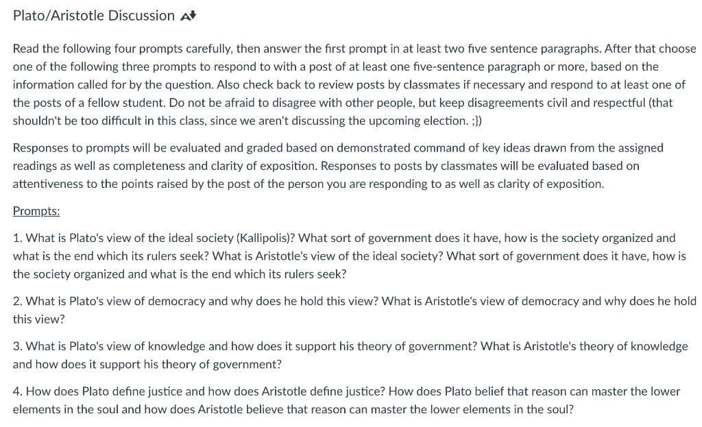 Solved Plato/Aristotle Discussion A Read the following four | Chegg.com