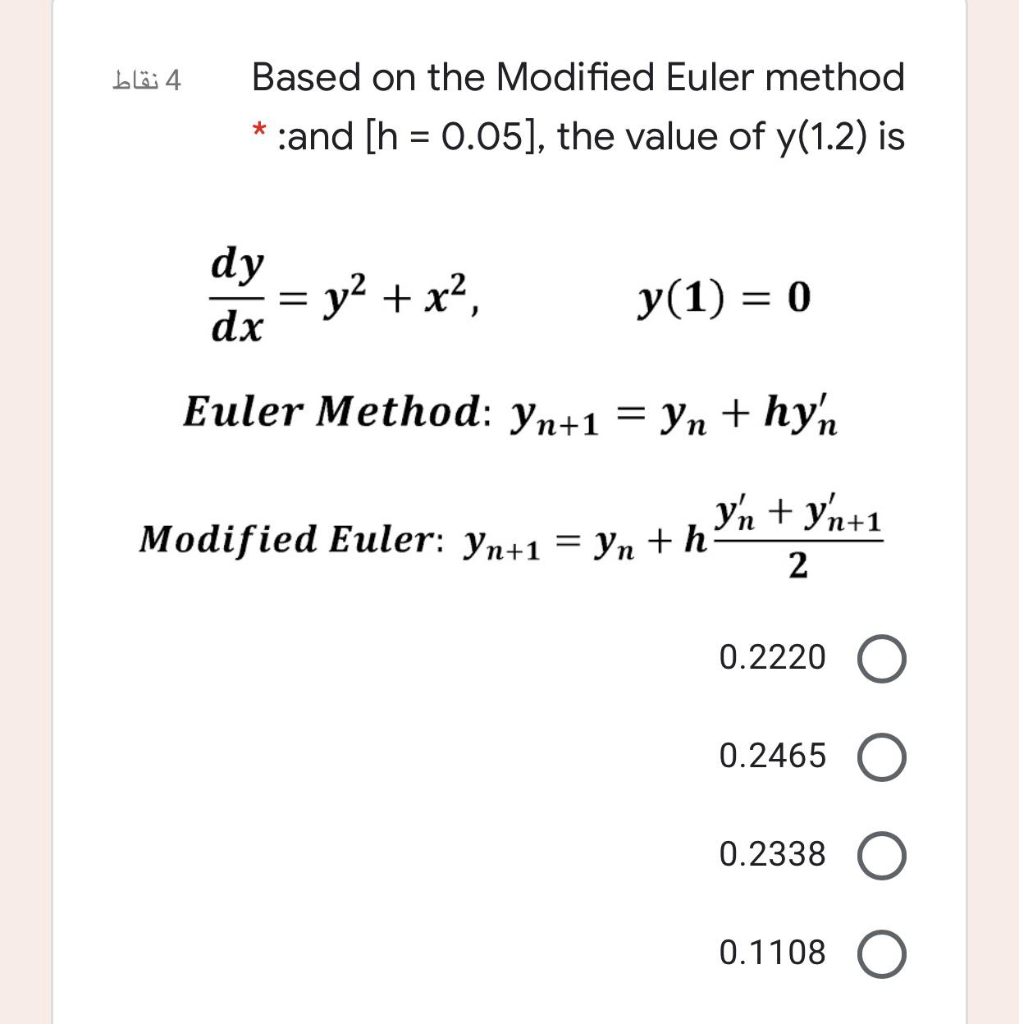 Solved blai 4 Based on the Modified Euler method * :and [h = | Chegg.com