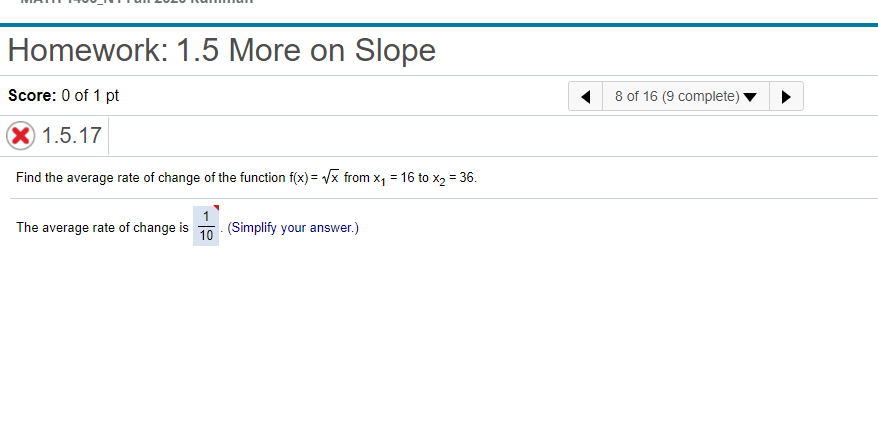 Solved Homework: 1.5 More on Slope Score: 0 of 1 pt 8 of 16 | Chegg.com