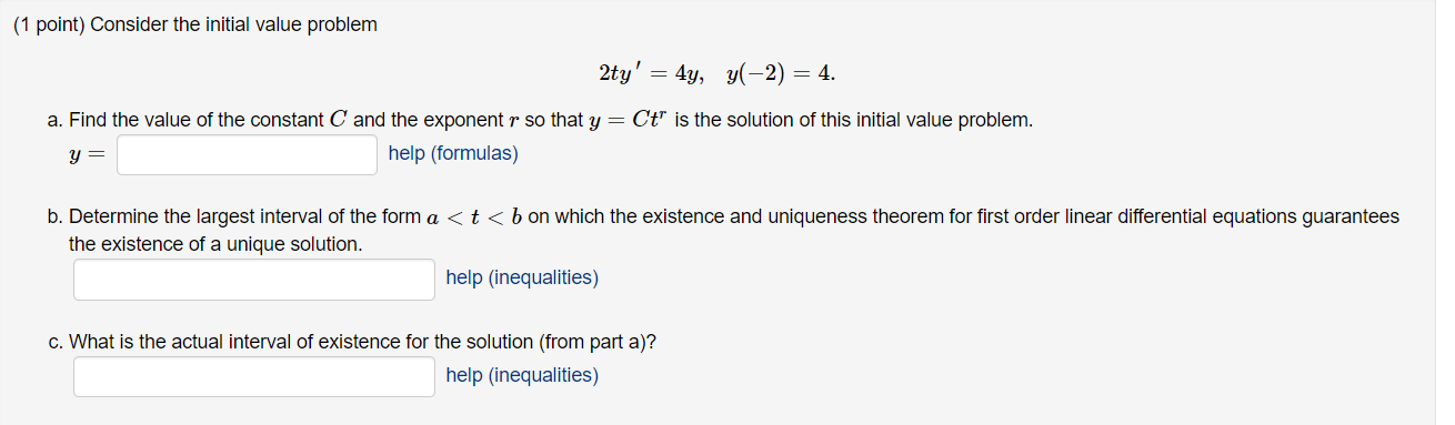 Solved (1 point) Consider the initial value problem 2ty' = | Chegg.com