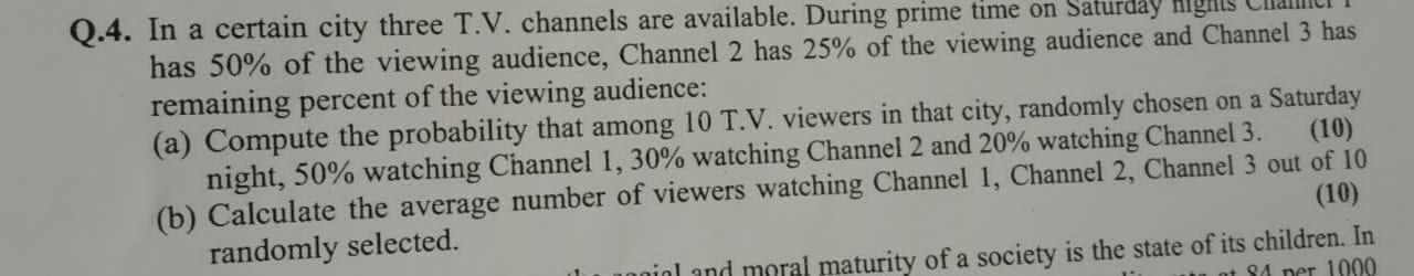 Solved Q.4. In a certain city three T.V. channels are | Chegg.com
