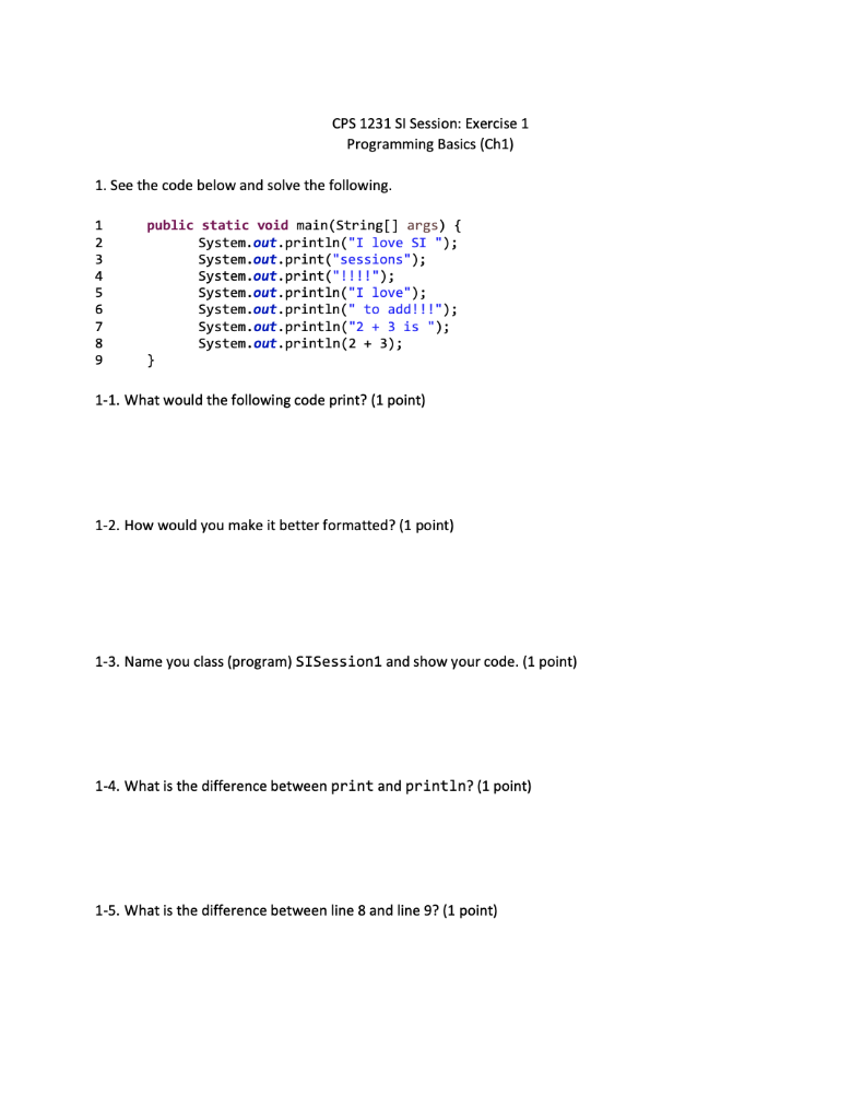 Solved Cps 1231 Si Session Exercise 1 Programming Basics 