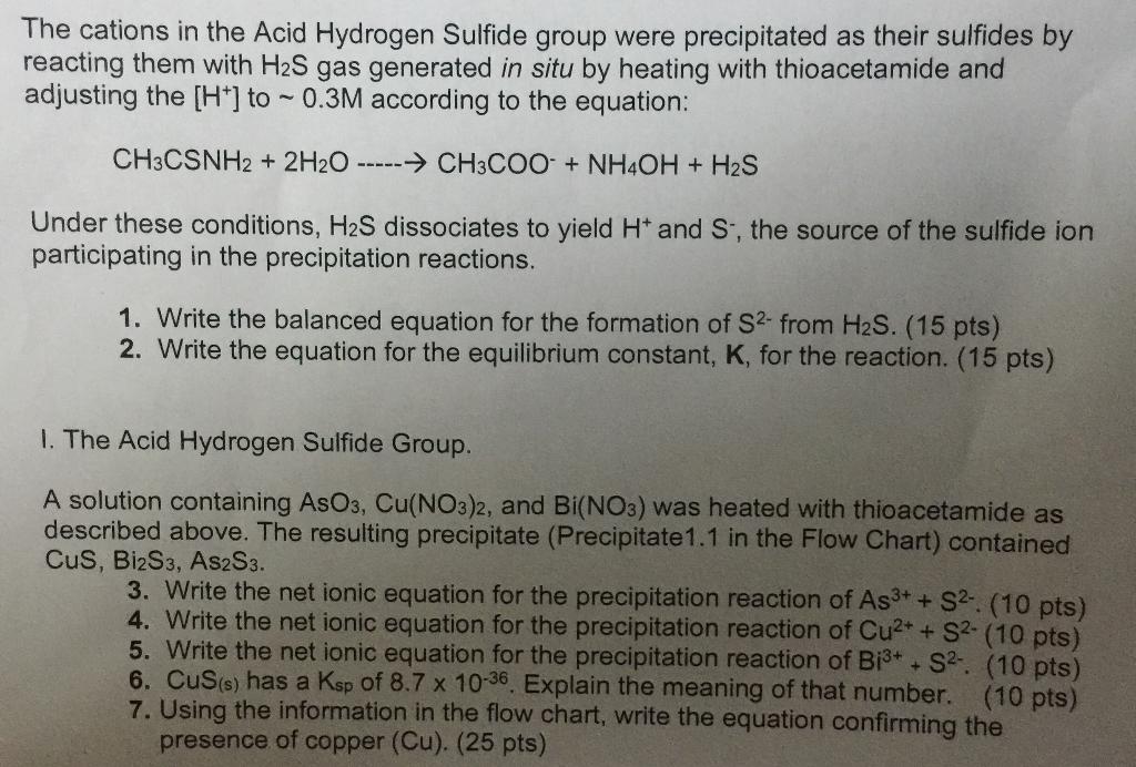 Solved The cations in the Acid Hydrogen Sulfide group were | Chegg.com