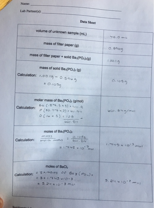 Solved Name: Lab Partner(s): Data Sheet volume of unknown | Chegg.com