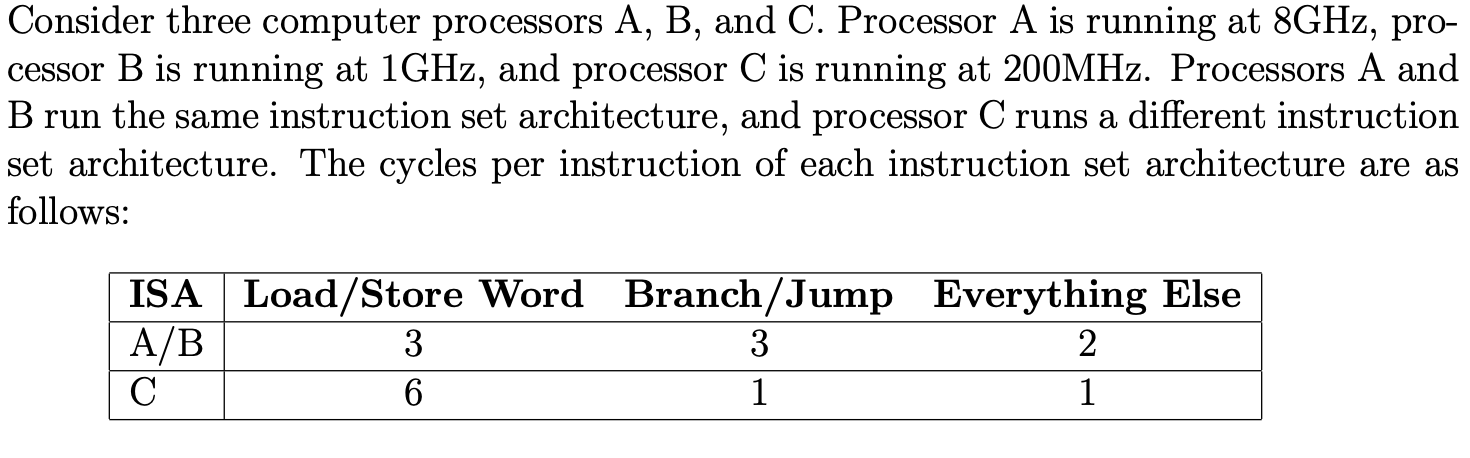 [Solved]: Consider three computer processors A, B, and C.