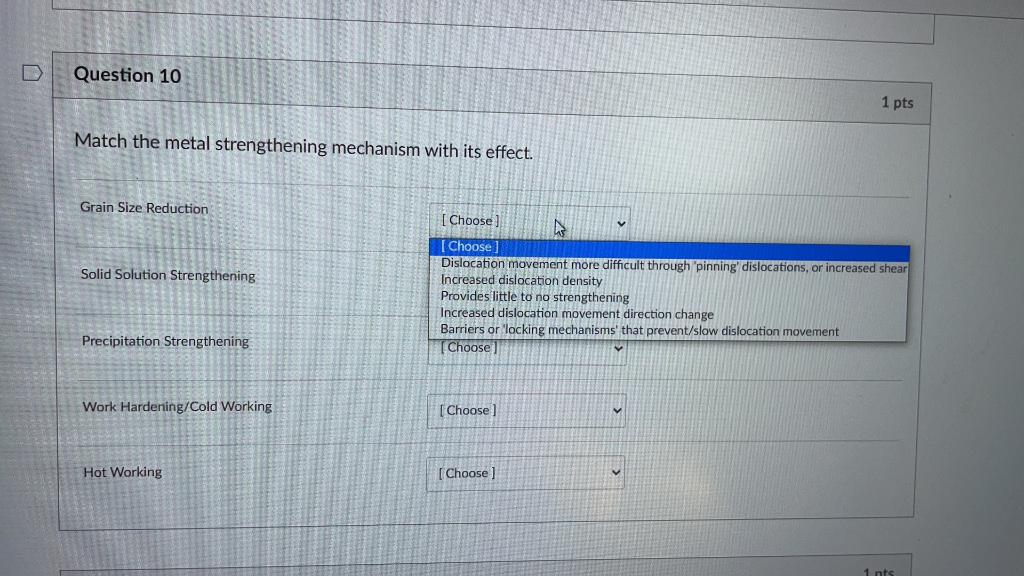Solved Match the metal strengthening mechanism with its | Chegg.com