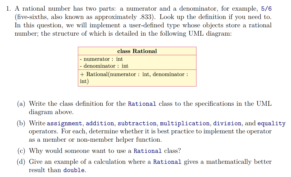 Solved 1. A rational number has two parts: a numerator and a | Chegg.com