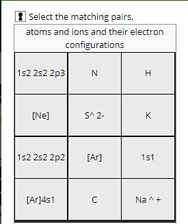 Solved Select the matching pairs. atoms and ions and their | Chegg.com