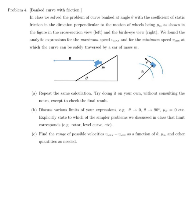 Solved Problem 4. Banked curve with friction.] In class we | Chegg.com