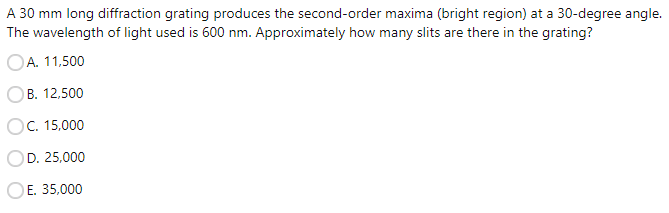 Solved A 30 mm long diffraction grating produces the | Chegg.com