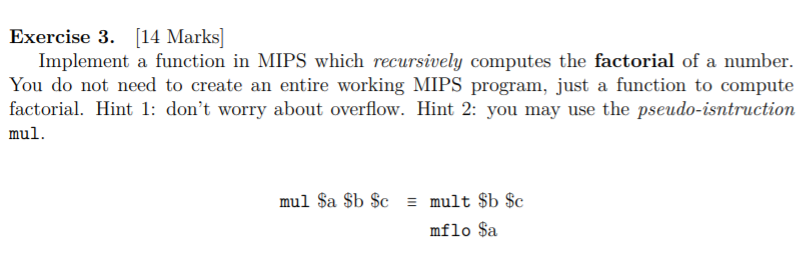 Solved Exercise 3. [14 Marks] Implement a function in MIPS | Chegg.com
