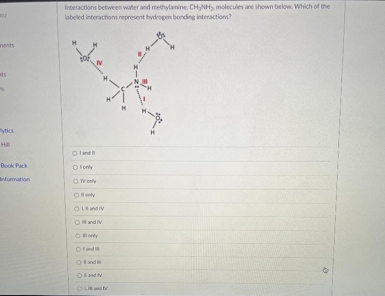 Solved 022 Interactions between water and methylamine, | Chegg.com
