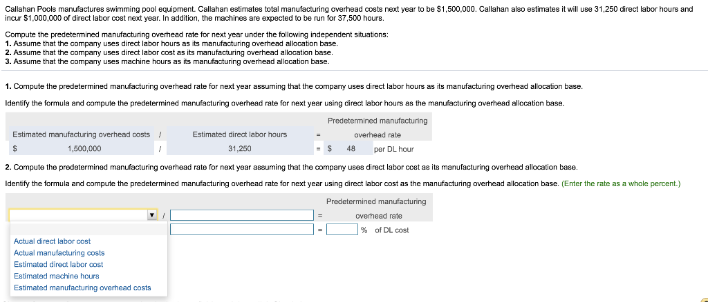 Solved Callahan Pools manufactures swimming pool equipment. | Chegg.com
