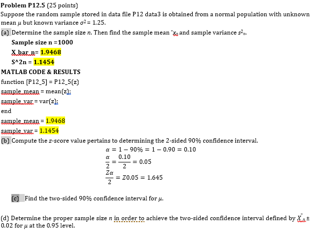 Solved Problem P12.5 (25 points) Suppose the random sample | Chegg.com