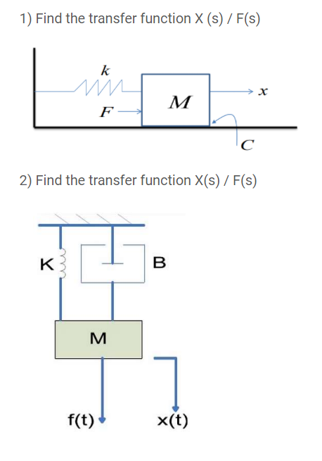 Solved 1) Find the transfer function X (s) / F(s) k ми X M F | Chegg.com