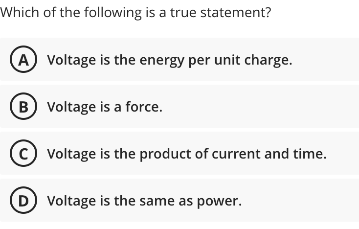 Solved Which of the following is a true statement? Voltage | Chegg.com