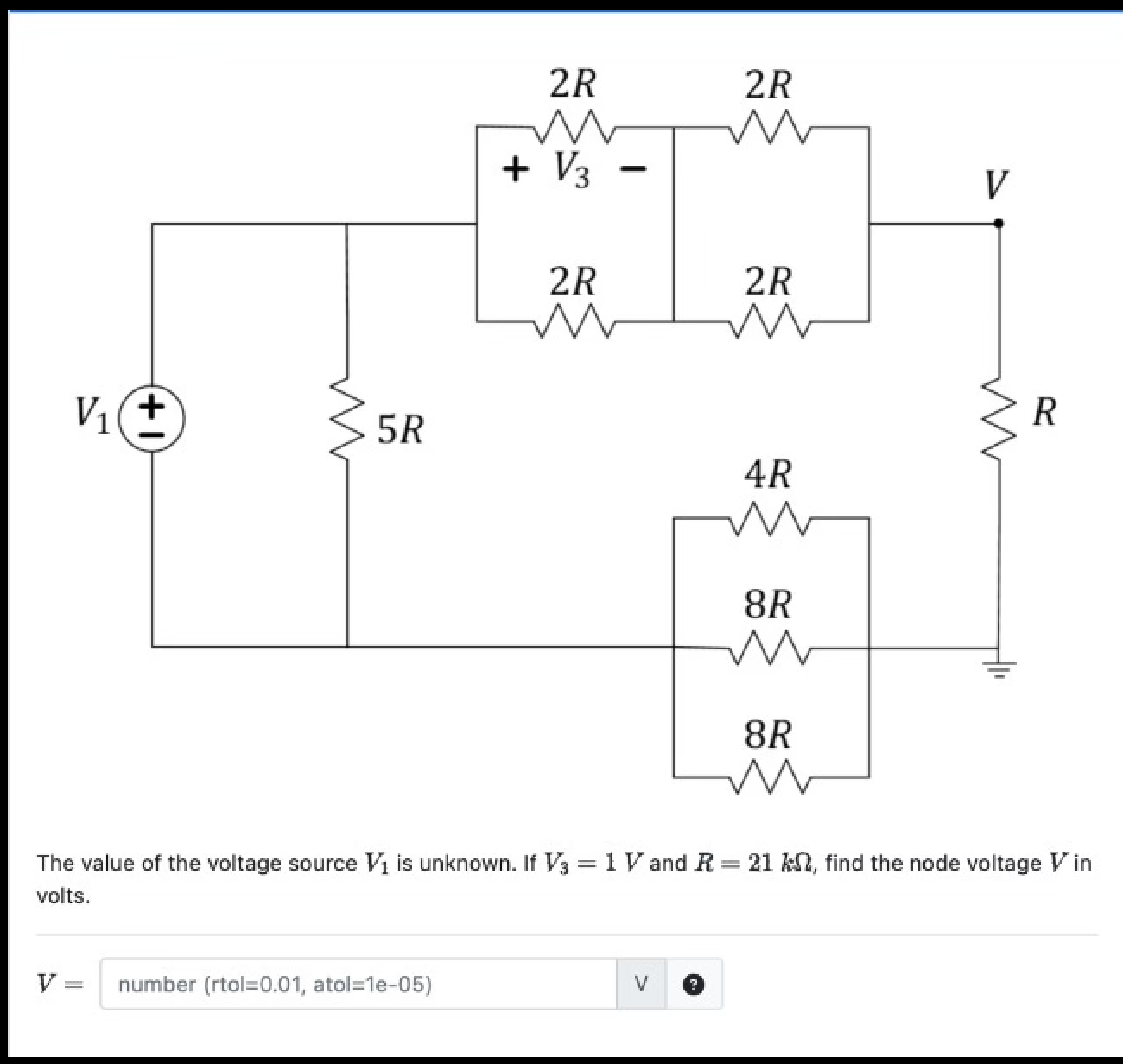 Solved The value of ﻿the voltage source V1 is ﻿unknown. | Chegg.com