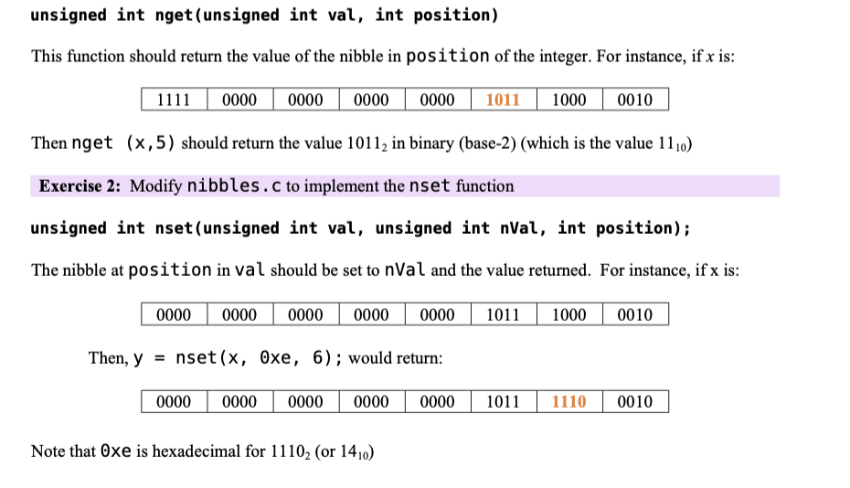 Solved unsigned int nget(unsigned int val, int position) | Chegg.com