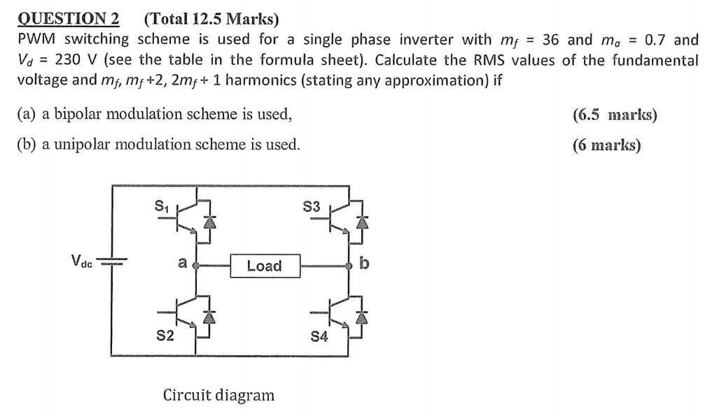 Solved QUESTION 2 (Total 12.5 Marks) PWM switching scheme is | Chegg.com