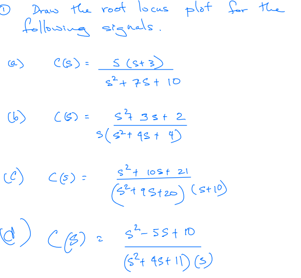 Solved (1) ﻿Draw the root locus plot for thefollowing | Chegg.com