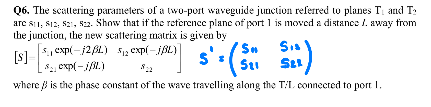 Solved Q6. The scattering parameters of a two-port waveguide | Chegg.com