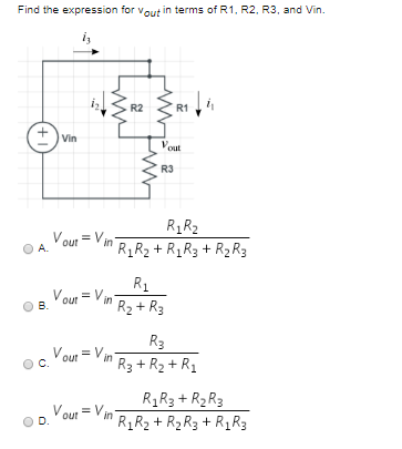 Solved Find the expression for Vout in terms of R1, R2, R3, | Chegg.com