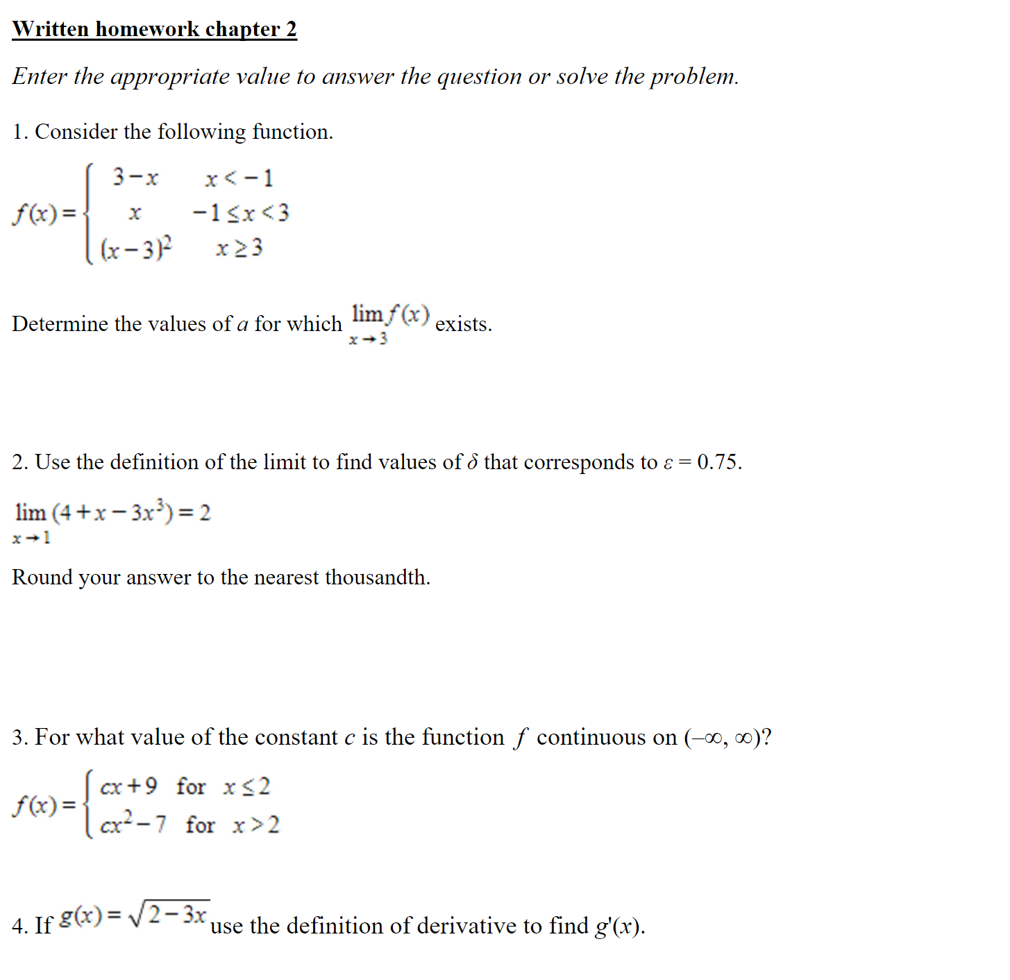 Written homework chapter 2 Enter the appropriate | Chegg.com