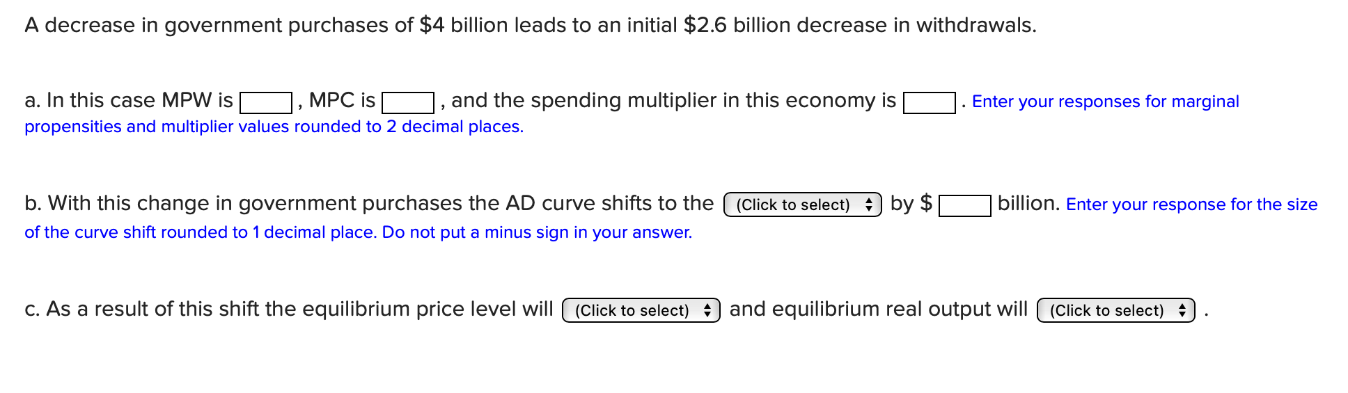 Solved A decrease in government purchases of $4 billion | Chegg.com