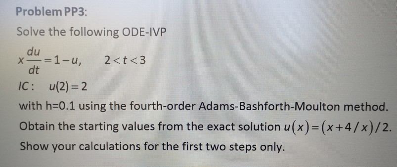 Solved Problem PP3: Solve the following ODE-IVP du x 1-u, dt | Chegg.com