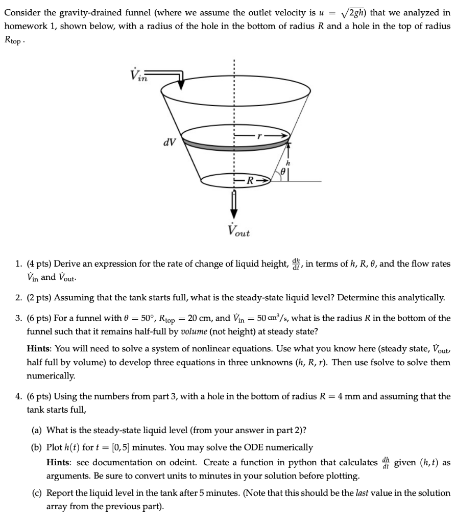 Solved Consider the gravity-drained funnel (where we assume | Chegg.com