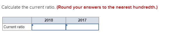 Solved Calculate the current ratio. (Round your answers to | Chegg.com