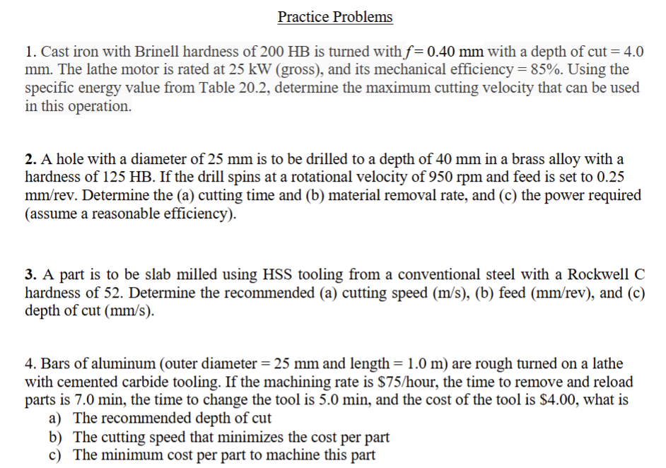 Solved Practice Problems1. ﻿Cast iron with Brinell hardness | Chegg.com