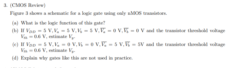 Solved 3. (CMOS Review) Figure 3 shows a schematic for a | Chegg.com