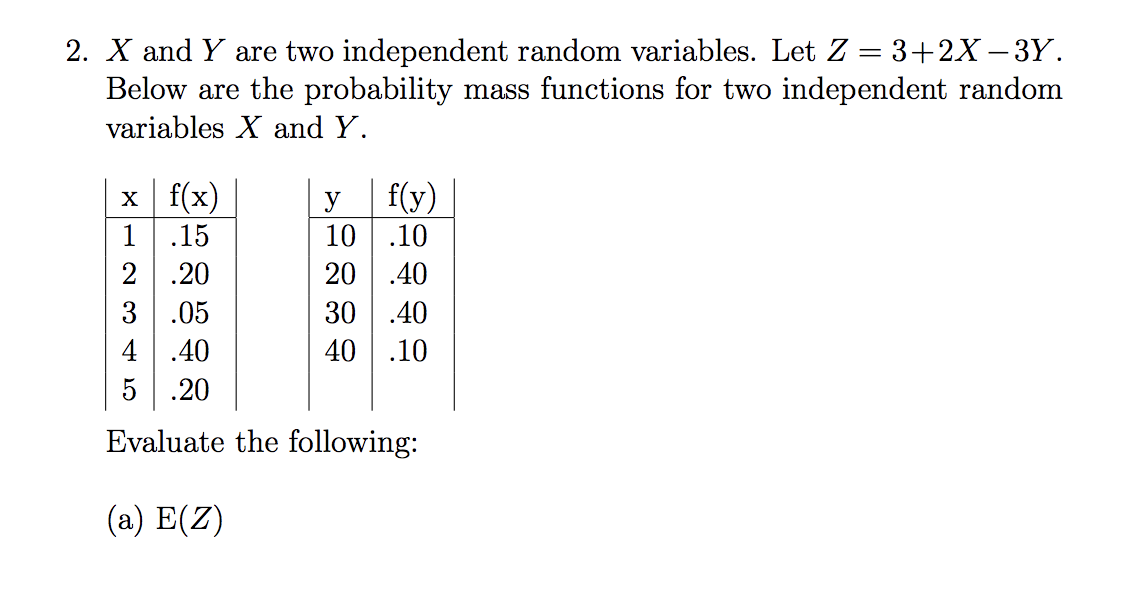 Solved 2. X and Y are two independent random variables. Let | Chegg.com