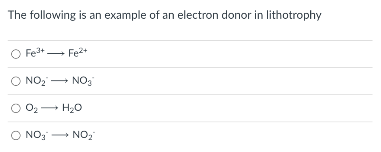 Solved The following is an example of an electron donor in | Chegg.com