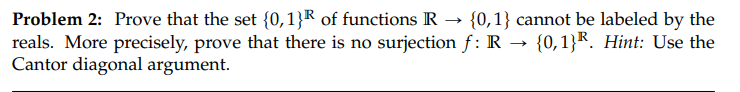 Solved Problem 2: Prove that the set {0,1}R of functions | Chegg.com