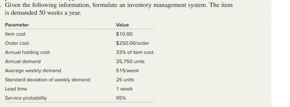 Solved question 1 a. Calculate the Economic Order | Chegg.com
