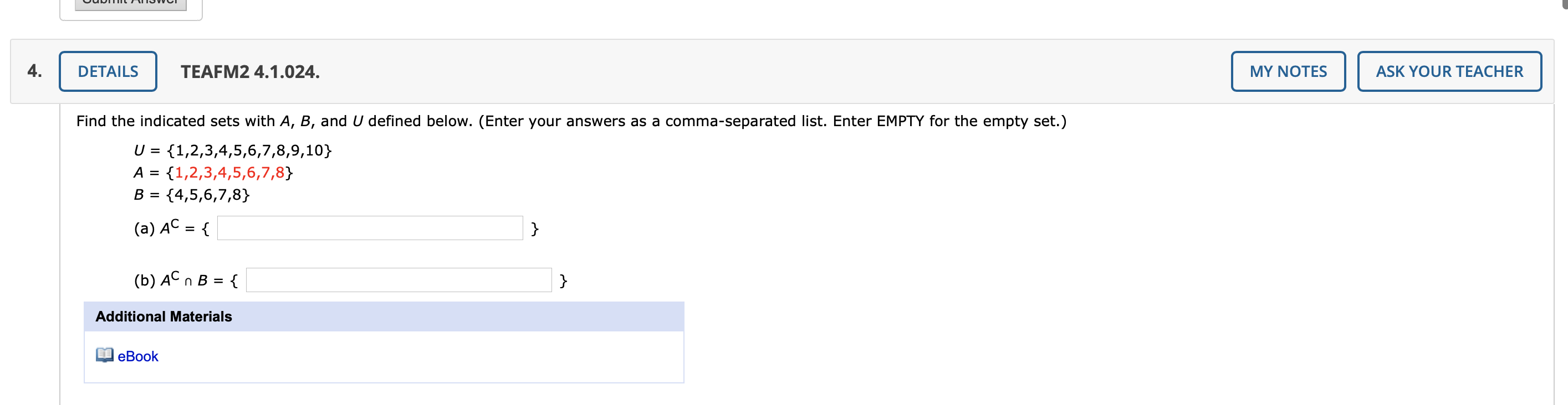 Solved Find the indicated sets with A, B, and U defined | Chegg.com
