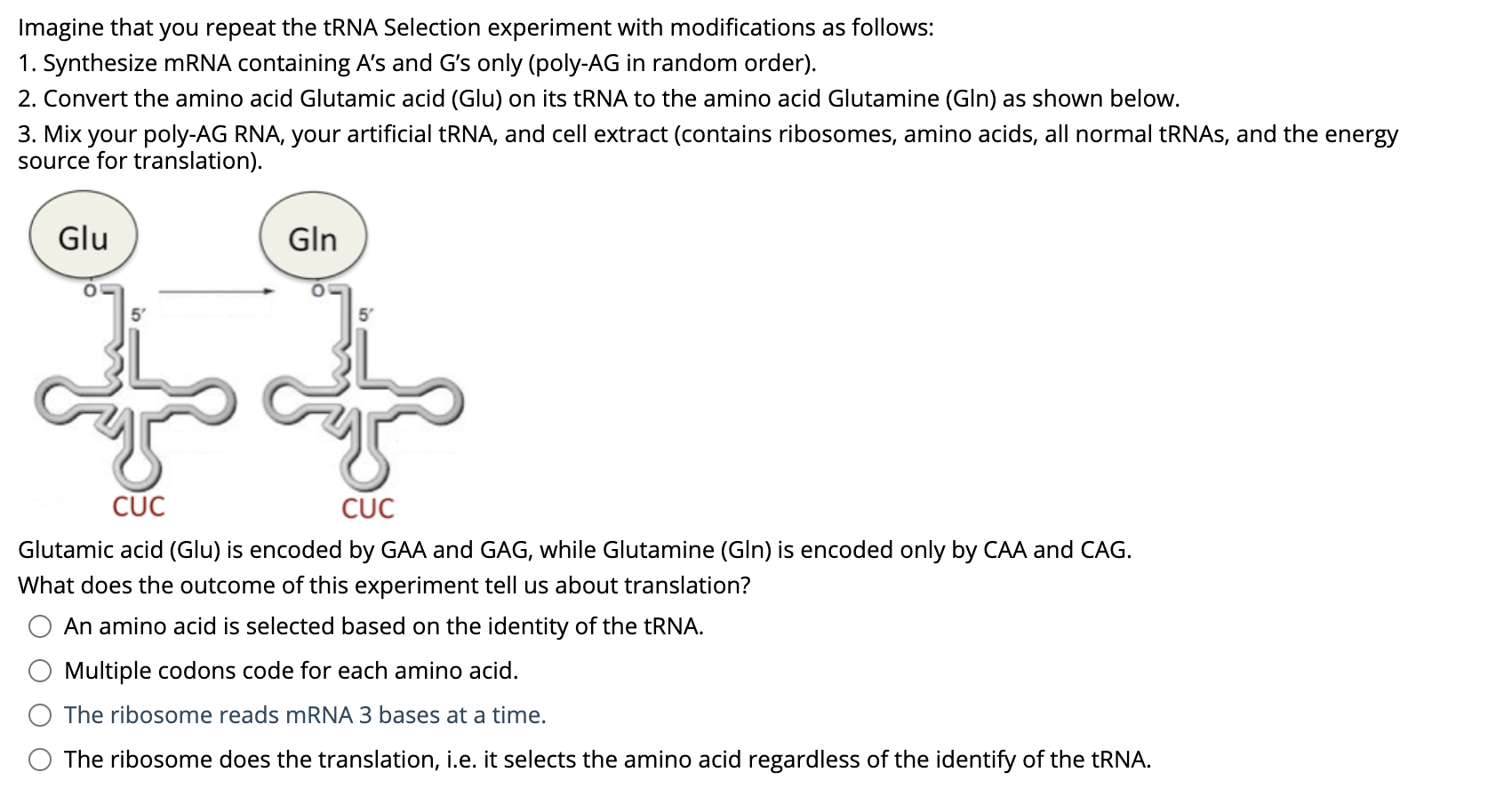 Solved Imagine that you repeat the tRNA Selection experiment | Chegg.com