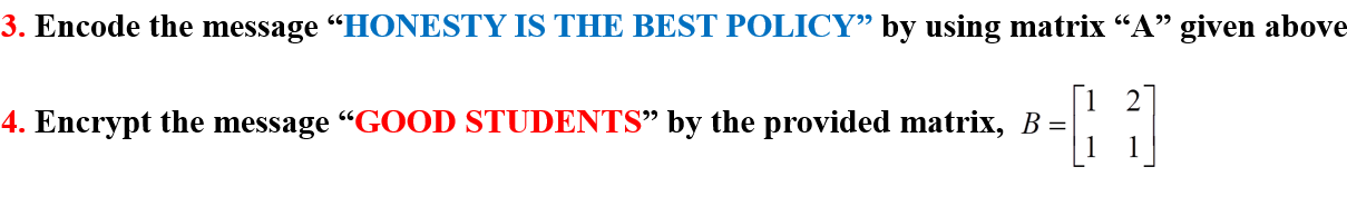 Solved 3. Encode the message "HONESTY IS THE BEST POLICY” by | Chegg.com