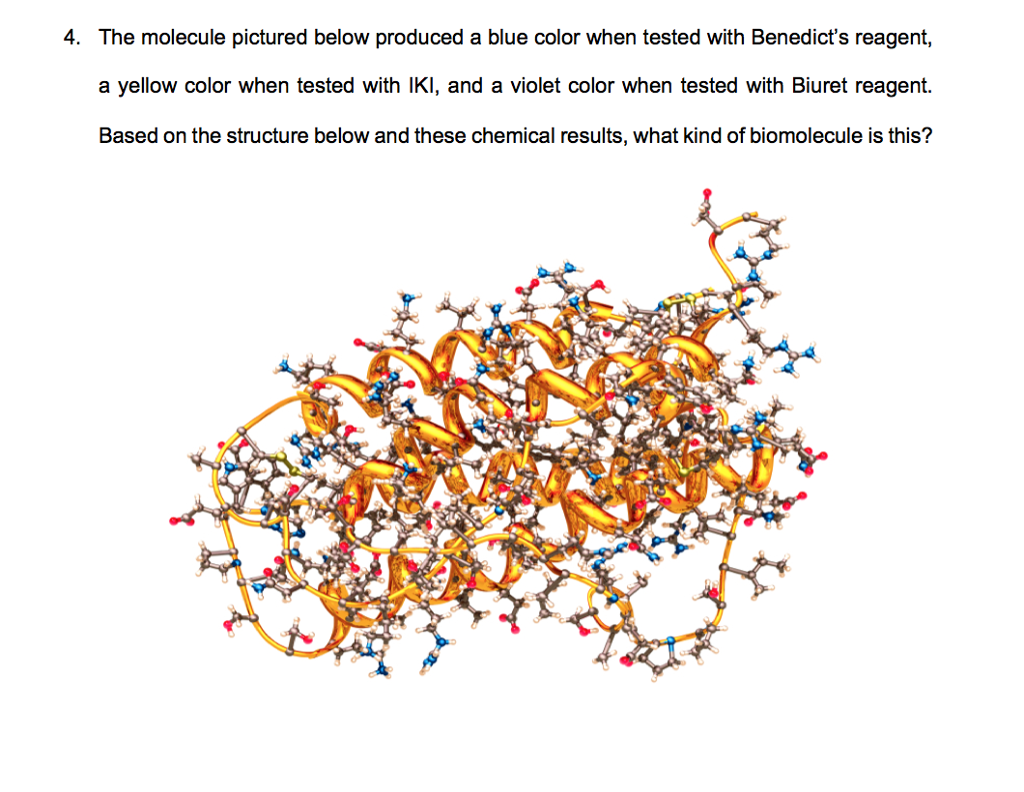 Solved 4. The molecule pictured below produced a blue color | Chegg.com
