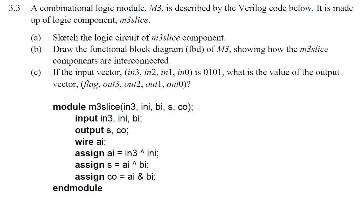 Solved 3.3 A combinational logic module, M3, is described by | Chegg.com