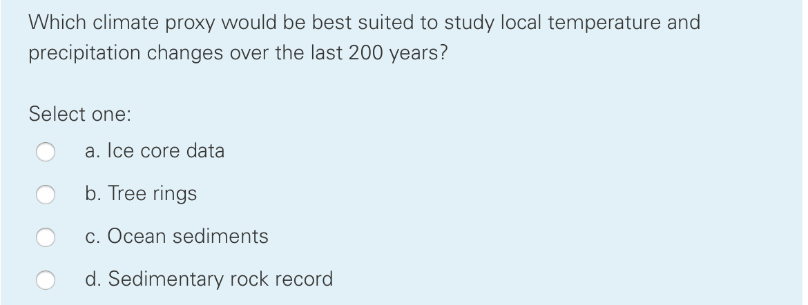 Solved Which climate proxy would be best suited to study | Chegg.com