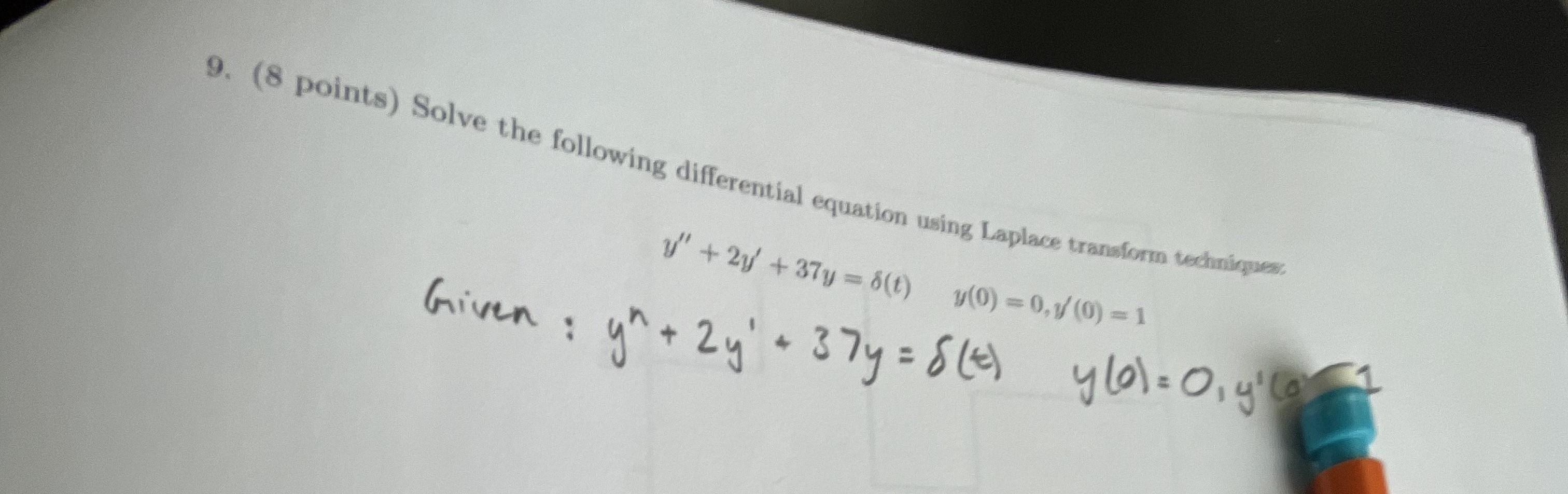 Solved 9. (8 points) Solve the following differential | Chegg.com